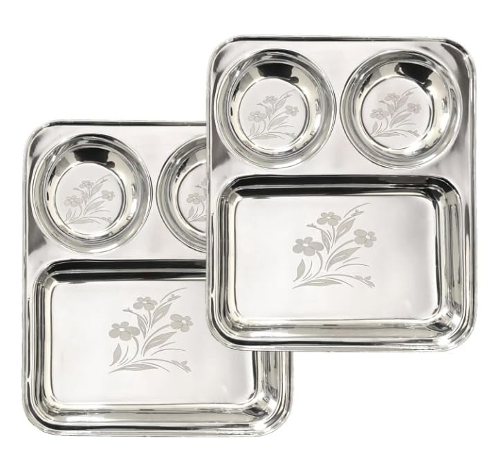 Diamond Steel Stainless Steel Laser Partition Plate 3 in1 Bhojan Thali ...