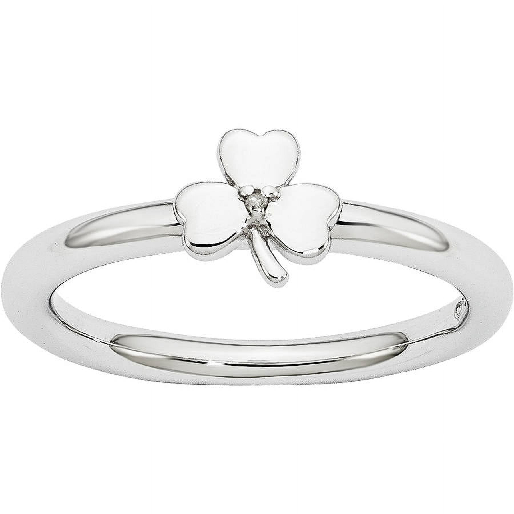 Diamond Sterling Silver Rhodium Clover Ring - Walmart.com