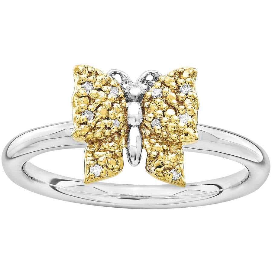 Diamond Sterling Silver and Yellow Gold-Plated Butterfly Ring - Walmart.com