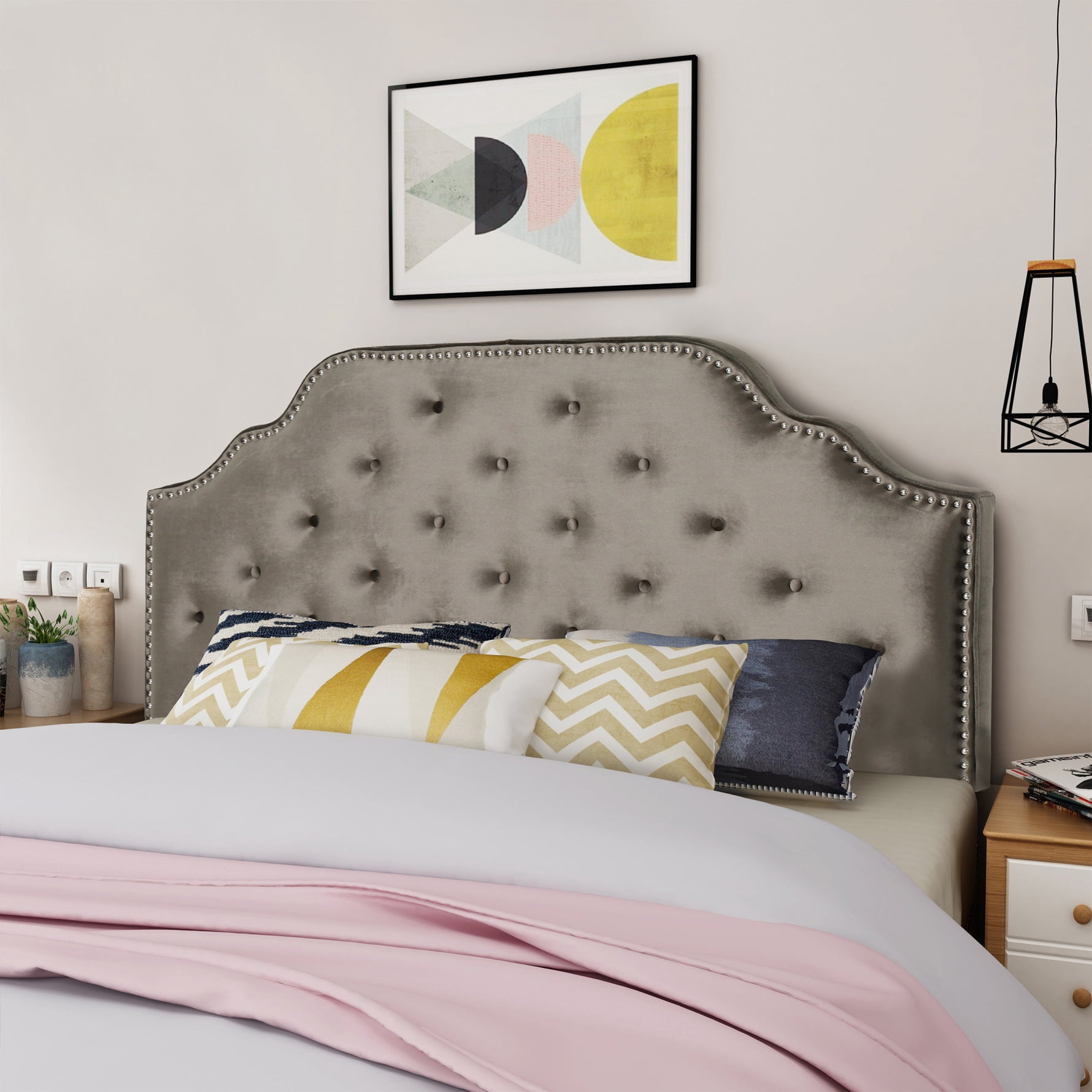 Diamond Stitch Pattern Upholstered Headboard with Button Tufted Design ...