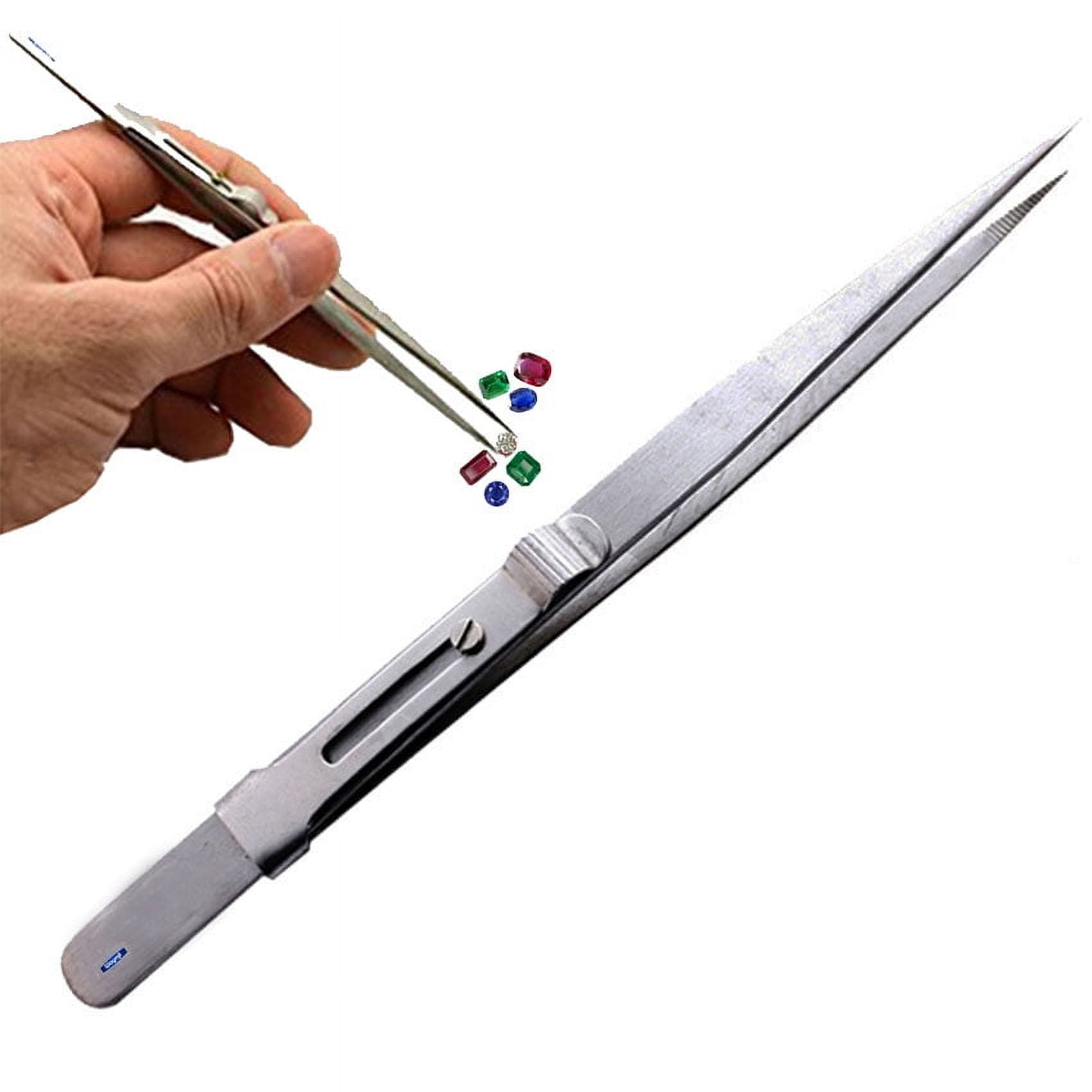 Diamond Stone Tweezers Locking Jewelry Tweezer Slide Lock Medium Tip ...