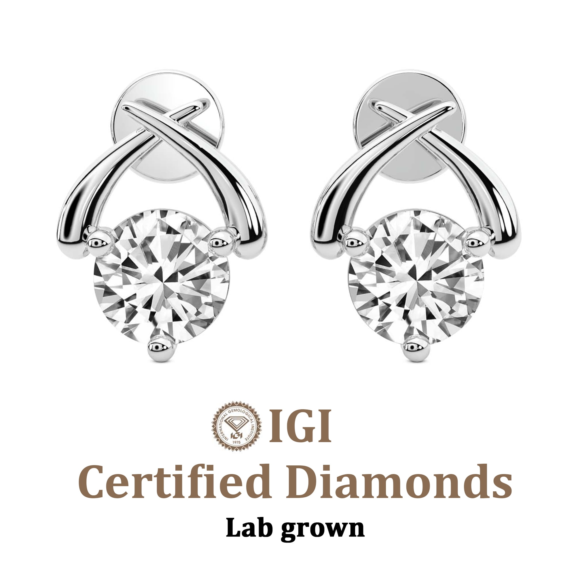 Diamond Stud Earring | 1 Carat IGI Certified Round Shape Lab Grown ...