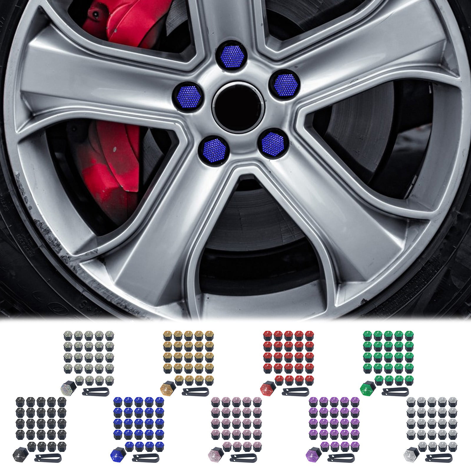Diamond Studded Car Tire Nut Cover, Car Wheel Hub Decorative Cover ...