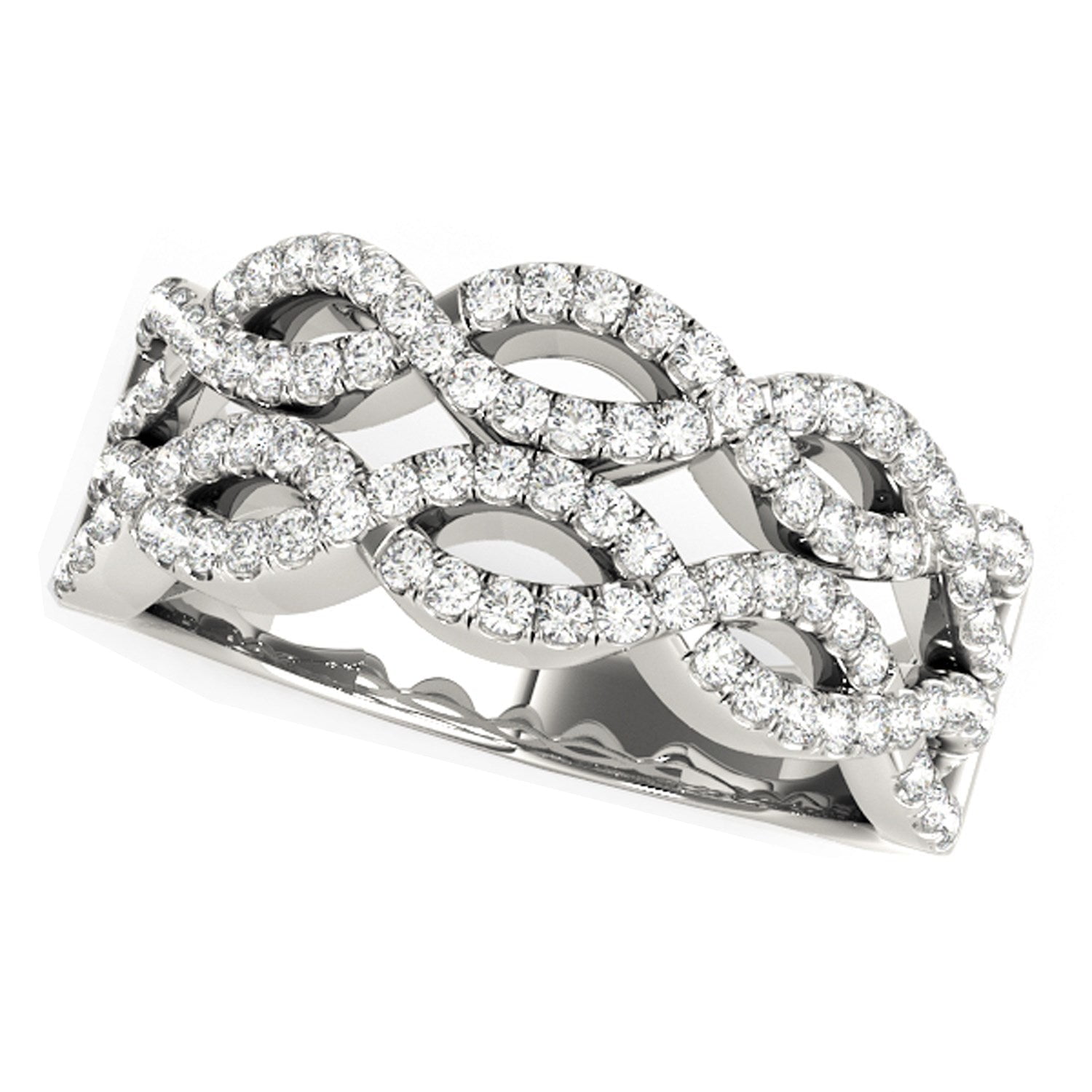 Diamond Studded Double Interlocking Waves Ring in 14k White Gold (5/8 ...