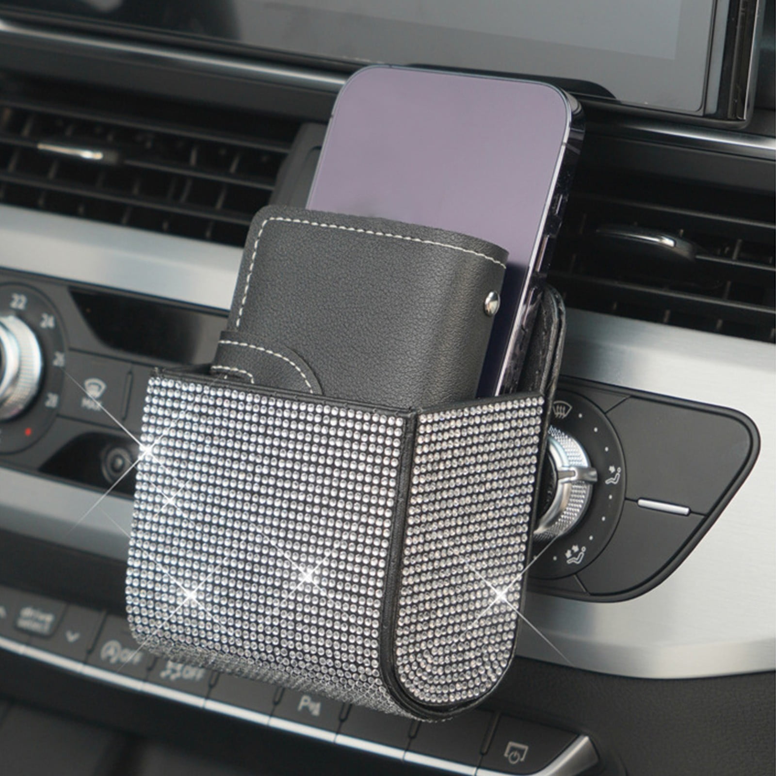 Diamond-Studded Leather Car Dashboard Organizer - Multi-Functional Tidy ...