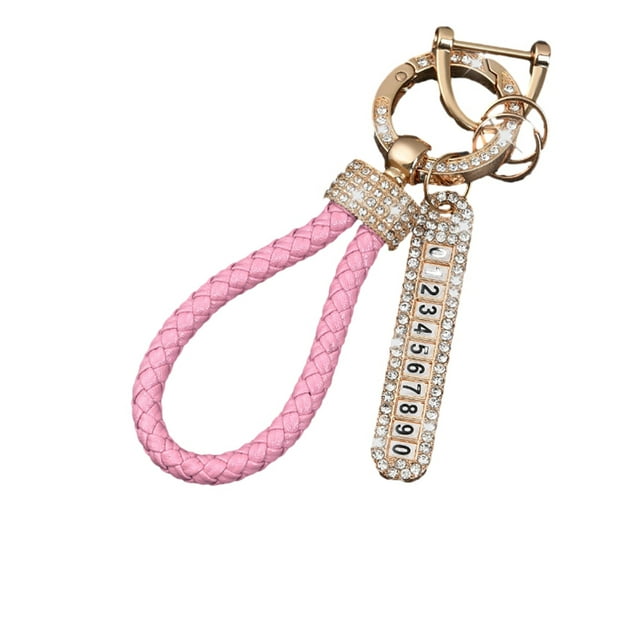 Diamond-Studded Leather Car Keychain for Men and Women, Metal Universal ...