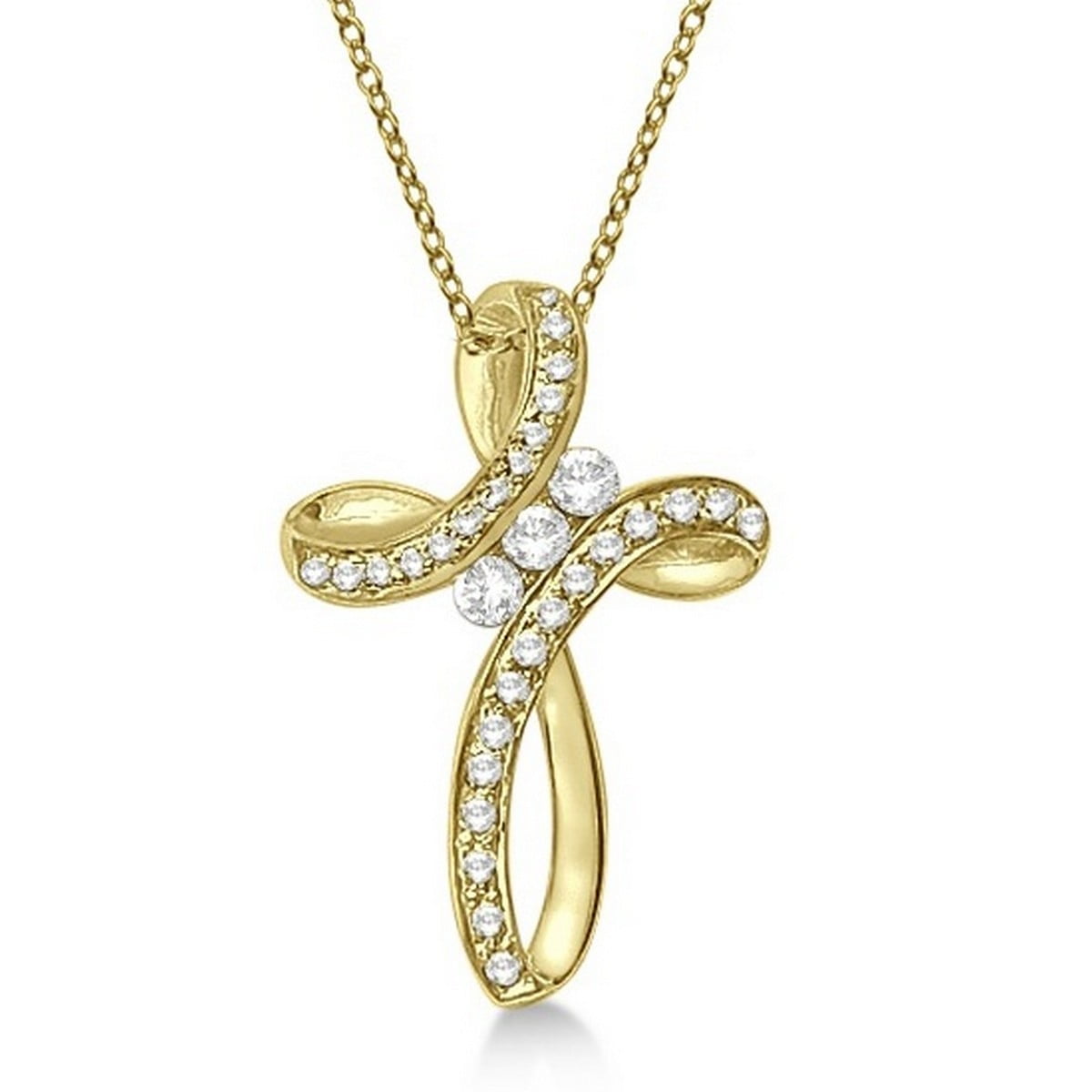 Diamond Swirl Cross Pendant Necklace 14k Yellow Gold (0.25ct) - Walmart.com