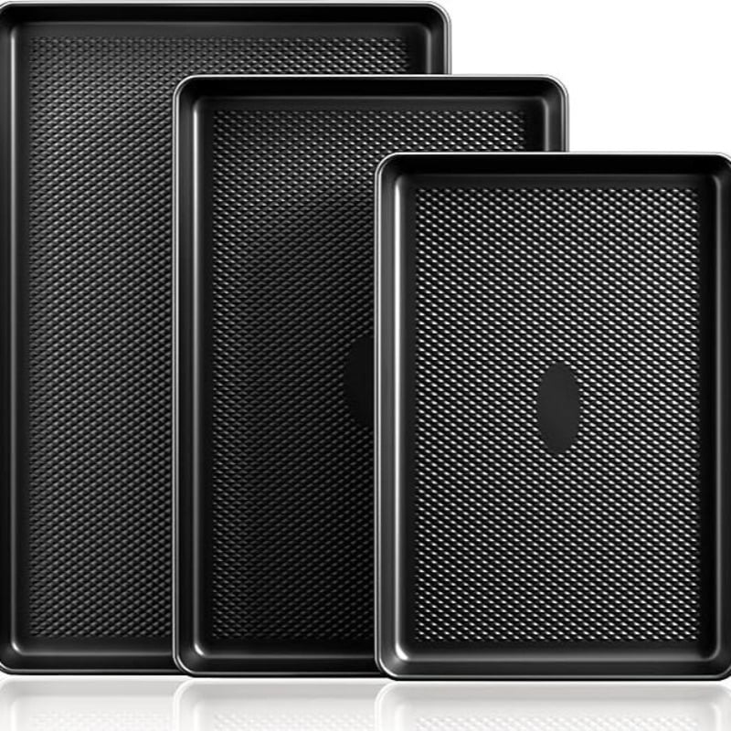Diamond-Texture Baking Sheet Pan Set, Non-Stick Cookie Sheets, Teflon ...