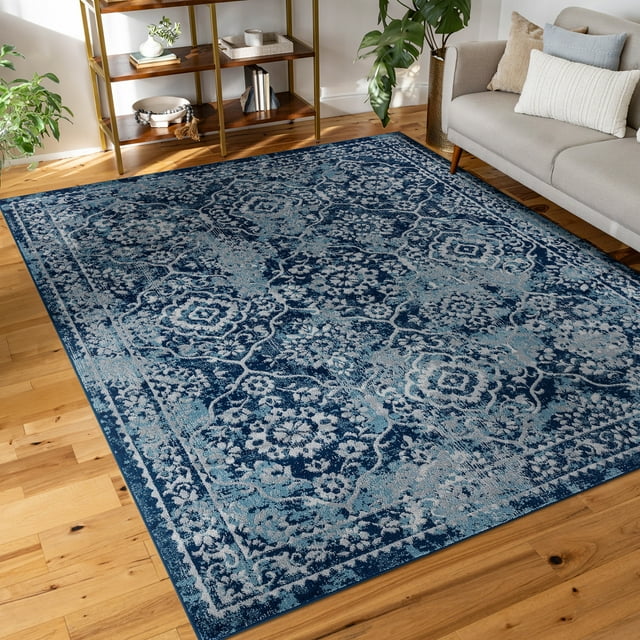 Diamond Transitional 5x7 Blue Cream Area Rug - Walmart.com