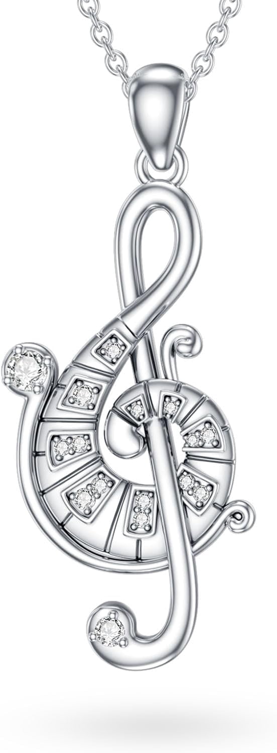 Diamond Treble Clef Necklace for Women 925 Sterling Sliver Music Note ...