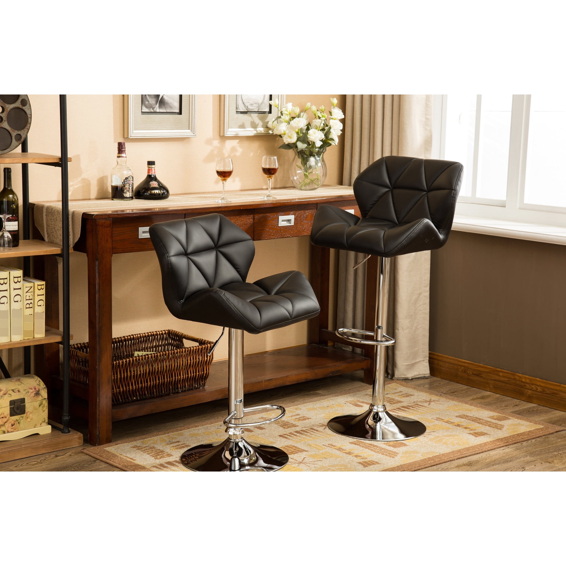 Diamond-Tufted Bar Stools Set | Easy Gas-Lift Height Adjustment ...