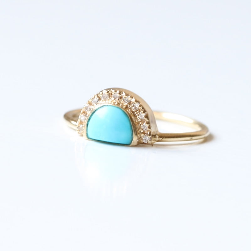 Diamond and Turquoise Sun Design Rings, December Turquoise Ring, Gift ...