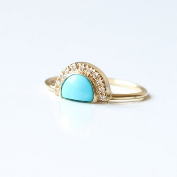 Diamond and Turquoise Sun Design Rings, December Turquoise Ring, Gift ...