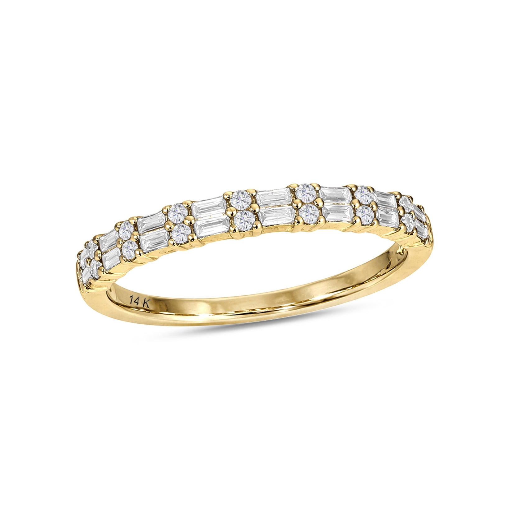 Diamond Two-Row Layered Stackable Band Ring for Women, 14K Yellow Gold ...