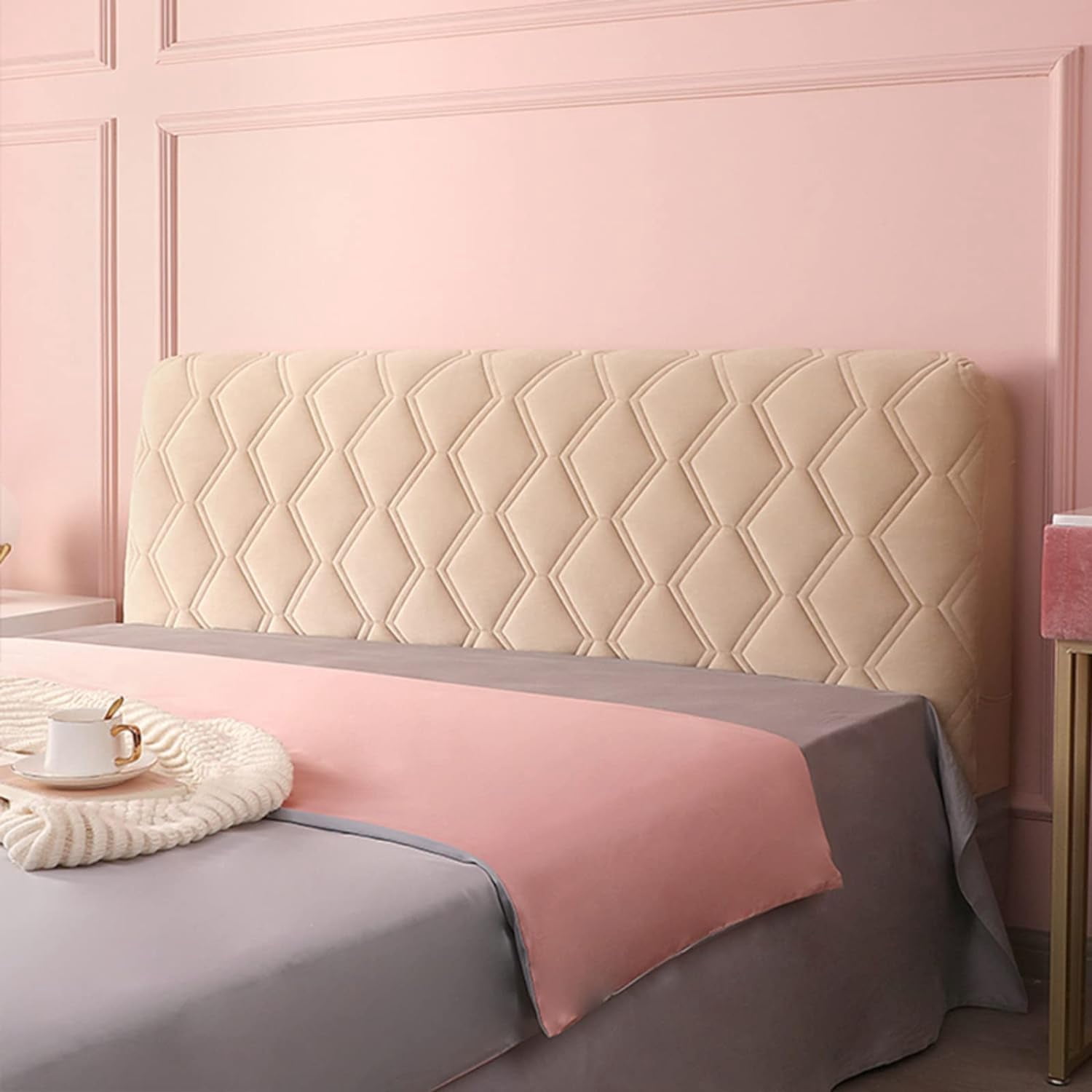 Diamond Velvet Headboard Cover for Queen King Beds, Quilted Soft ...