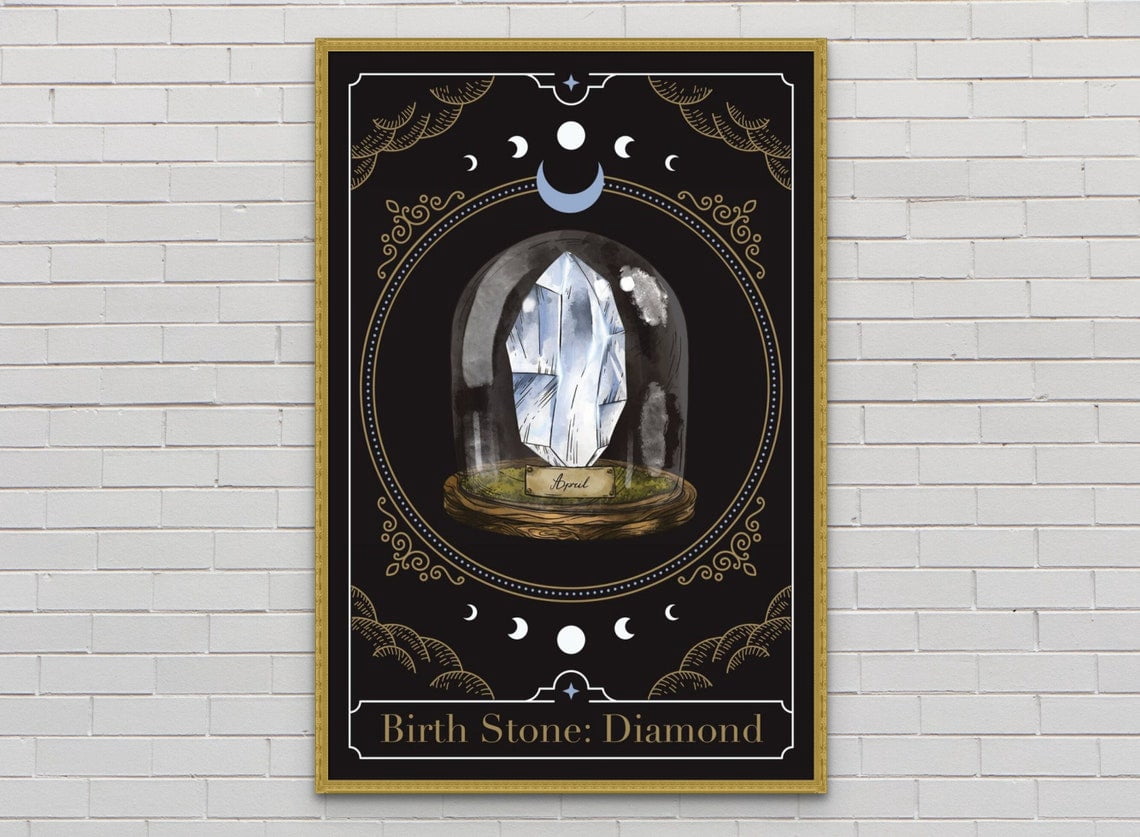 Diamond Wall Art, Diamond Birth Stone Wall Art, Crystals Art Print ...