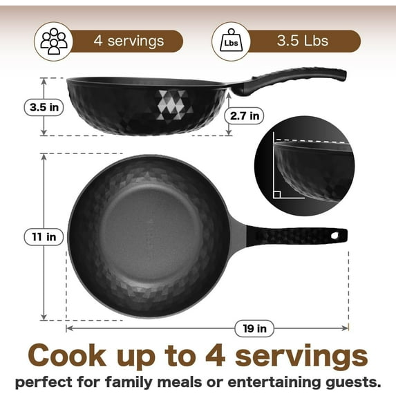 Diamond X Premium Non Stick Wok Pan - 11" Large Flat Bottom Chinese Wok ...