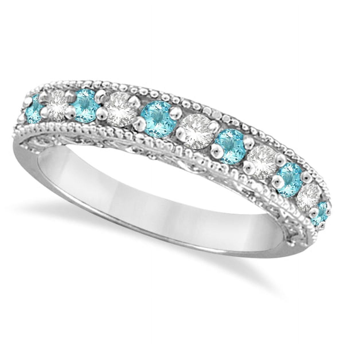 Diamond and Aquamarine Band Filigree Design Ring 14k White Gold (0.60ct ...
