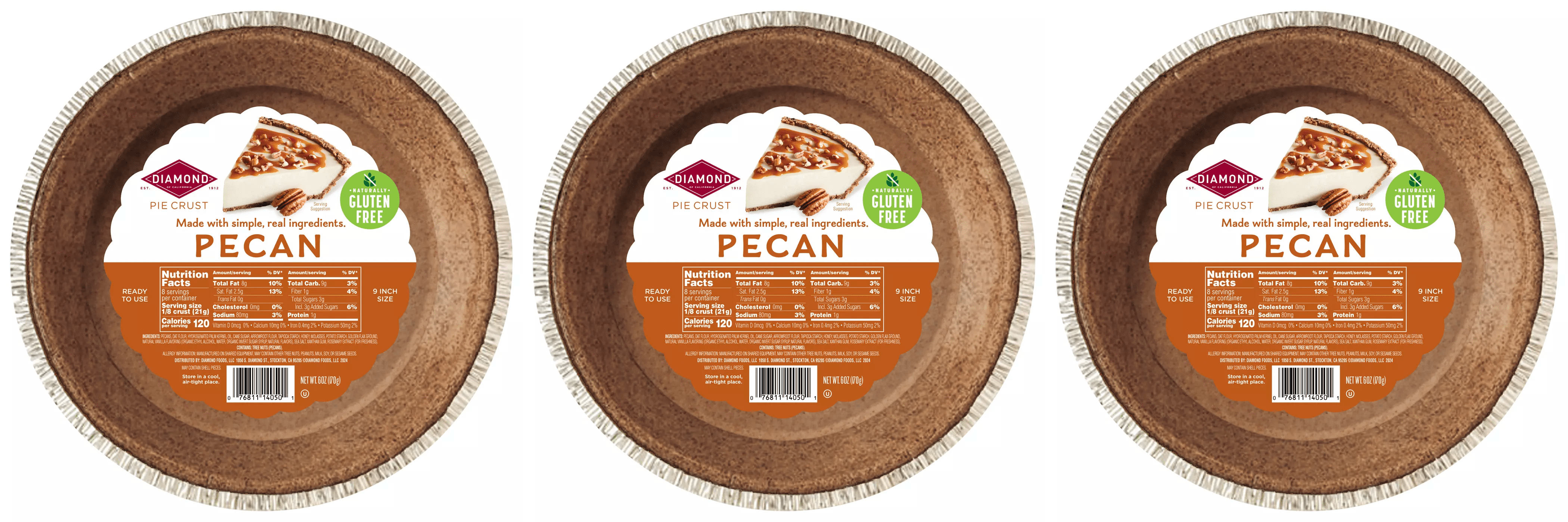 Diamond of California Pecan Pie Crust, 6 oz pack of 3 - Walmart.com