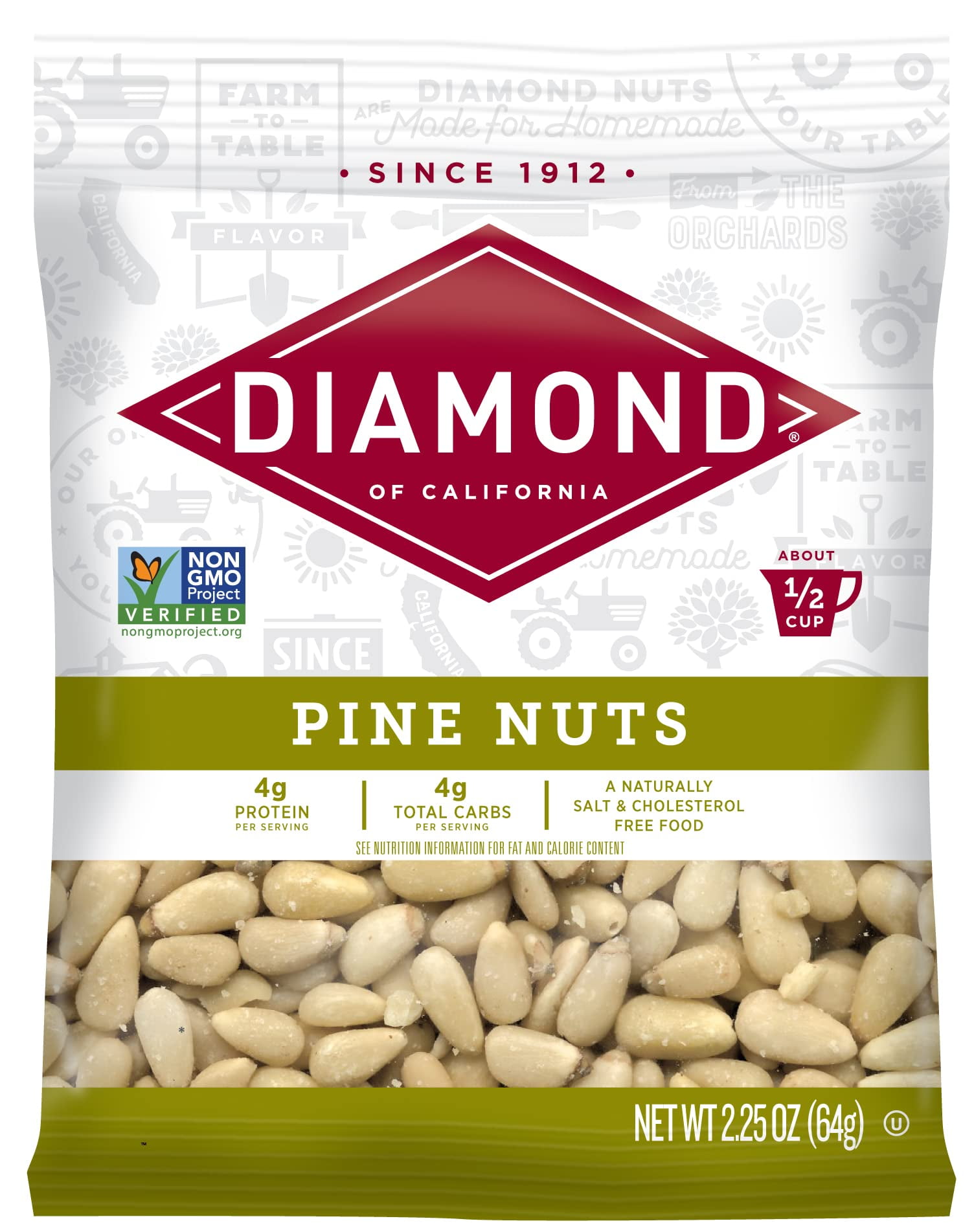 Diamond of California Pine Nuts 2.25 oz, Light Butter Flavor, Kosher ...