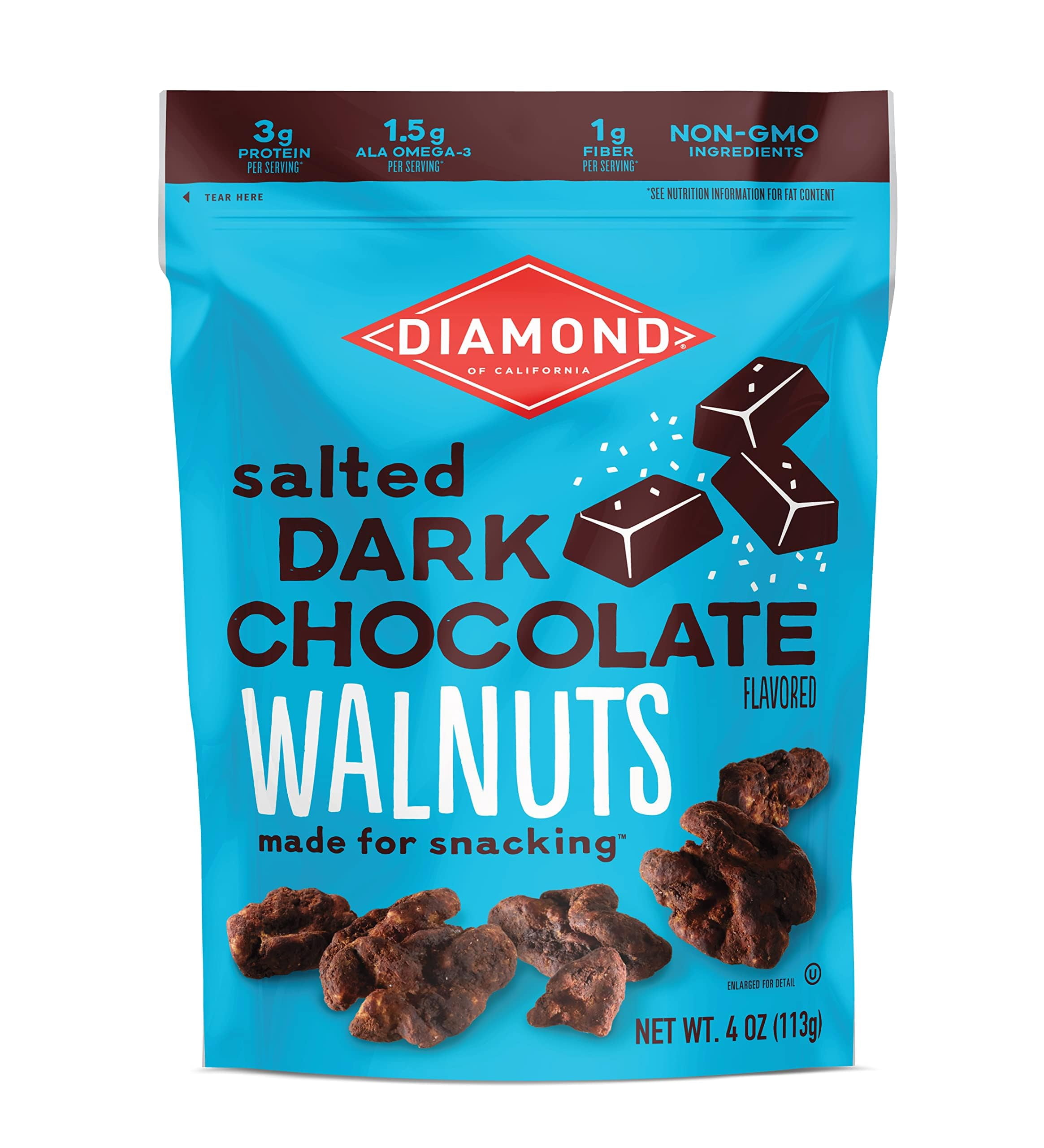 Diamond of California Salted Dark HYZ01 Chocolate Walnut Snack Nuts, 4 ...