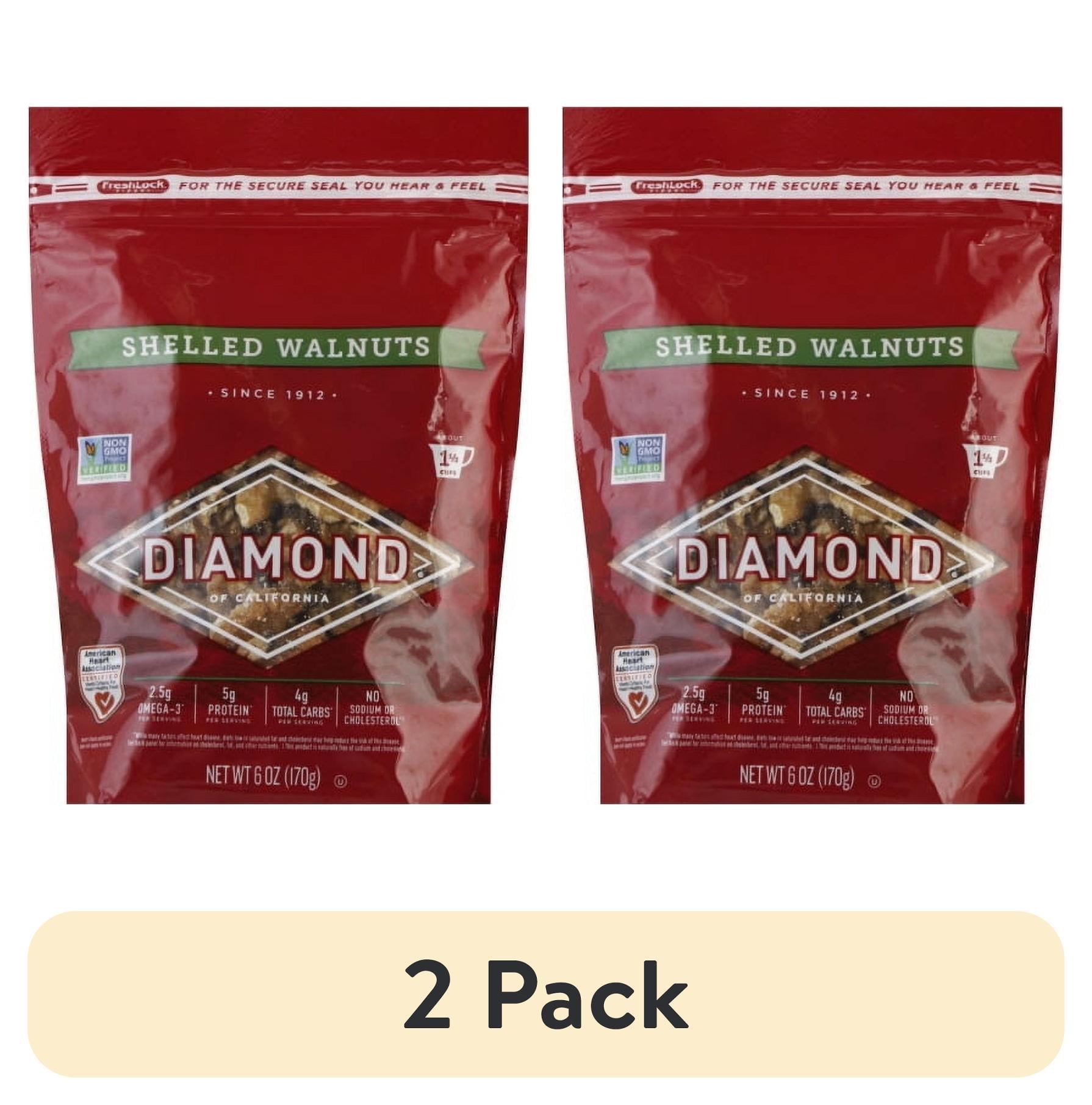 (2 pack) Diamond of California Shelled Walnuts, NON GMO, 6oz (170g ...