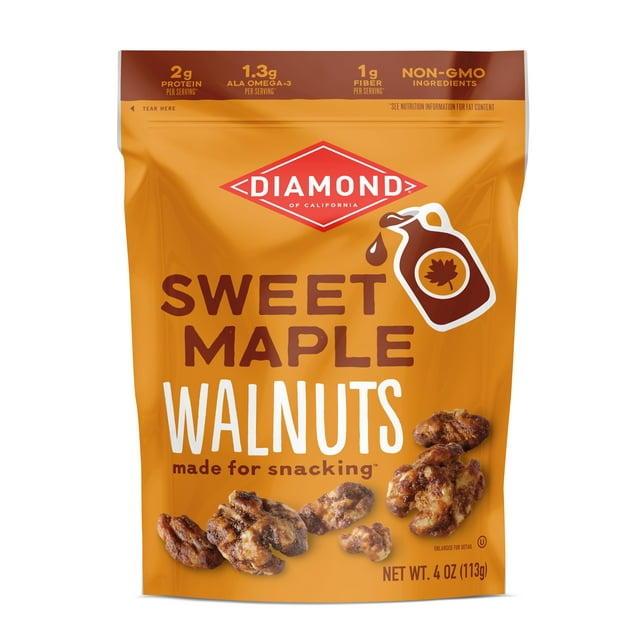 Diamond of California Sweet Maple Glazed Snack Walnuts, Non-GMO, Kosher ...