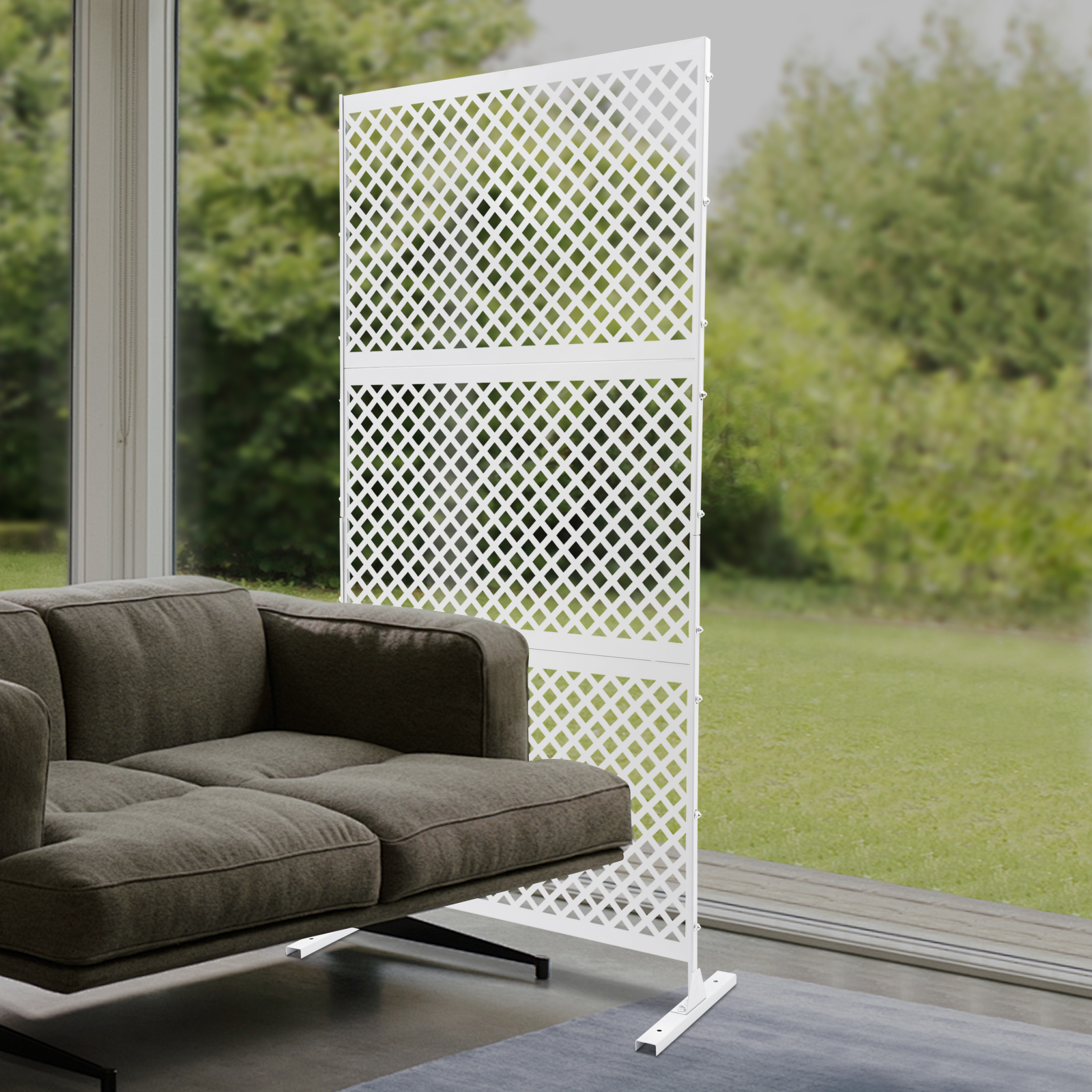 Diamond-shaped Decorative Privacy Screen, White Steel Privacy Screen ...