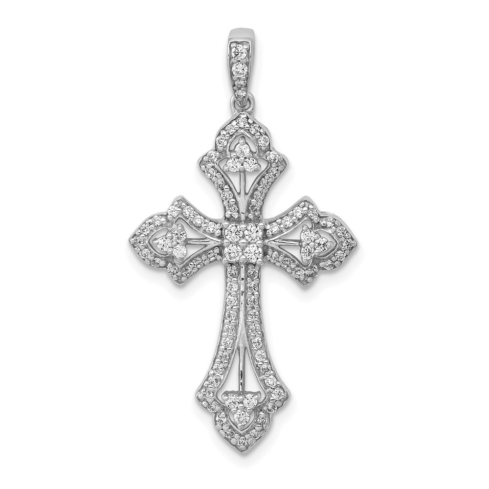 Diamond2Deal 10K White Gold 1/2ct. Diamond Fancy Cross Pendant ...
