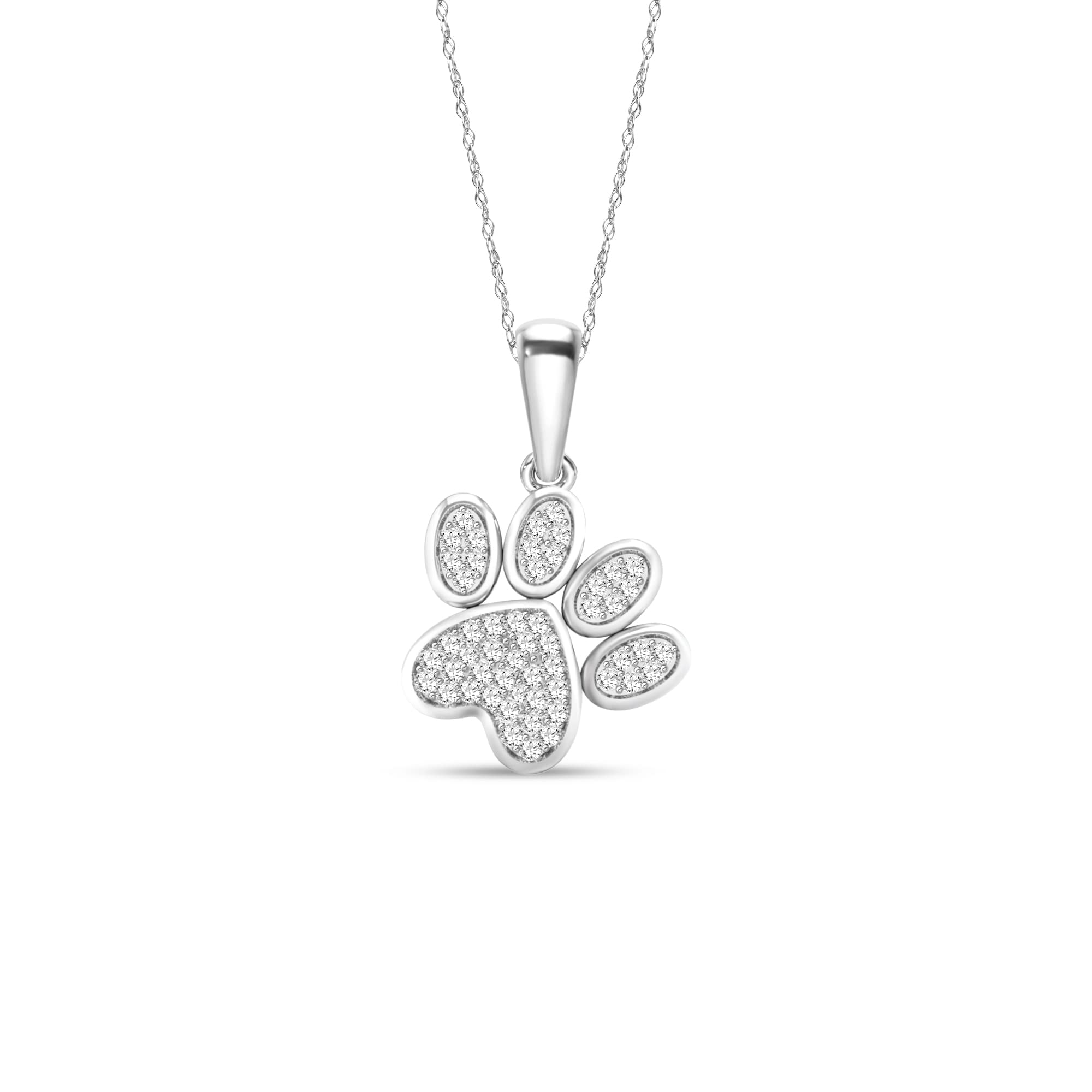 Diamond2Deal 10K White Gold Diamond Dog Paw Print Pendant Rope Chain ...