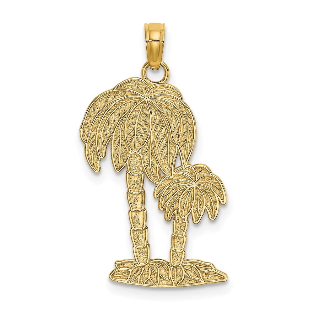Diamond2Deal 10K Yellow Gold 2-D Textured Double Palm Trees Charm ...
