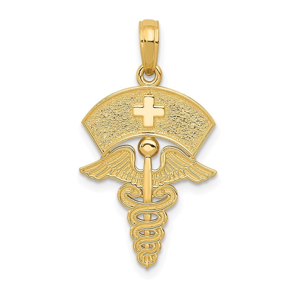 Diamond2Deal 10K Yellow Gold Caduceus with Nurses Cap Pendant for Women ...