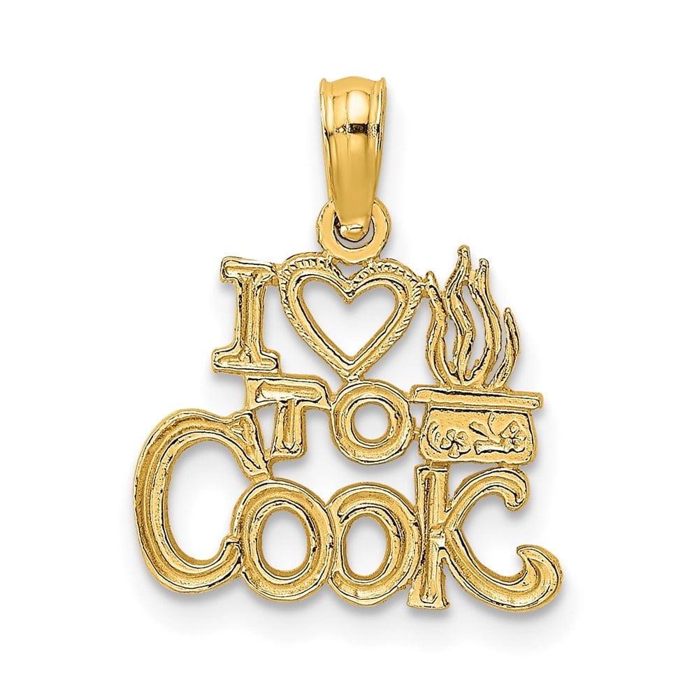 Diamond2Deal 10K Yellow Gold I HEART TO COOK Charm Pendant for Women (L ...