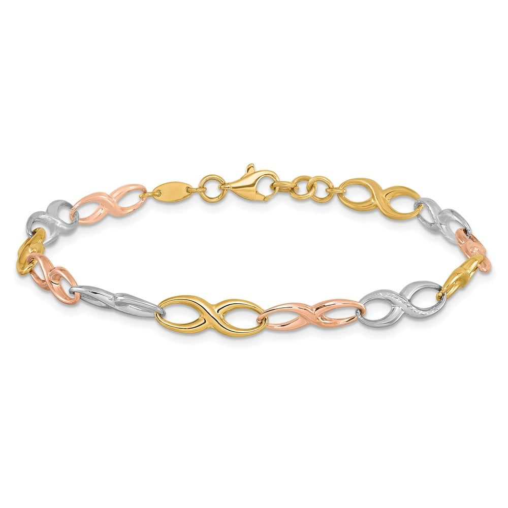 Diamond2Deal 14K Tri-Color Gold Infinity Symbol Link Chain Bracelet for ...
