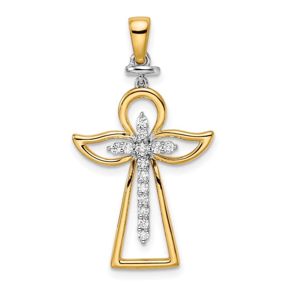 Diamond2Deal 14K Two Tone Polished 1/5 carat Diamond Angel Cross ...