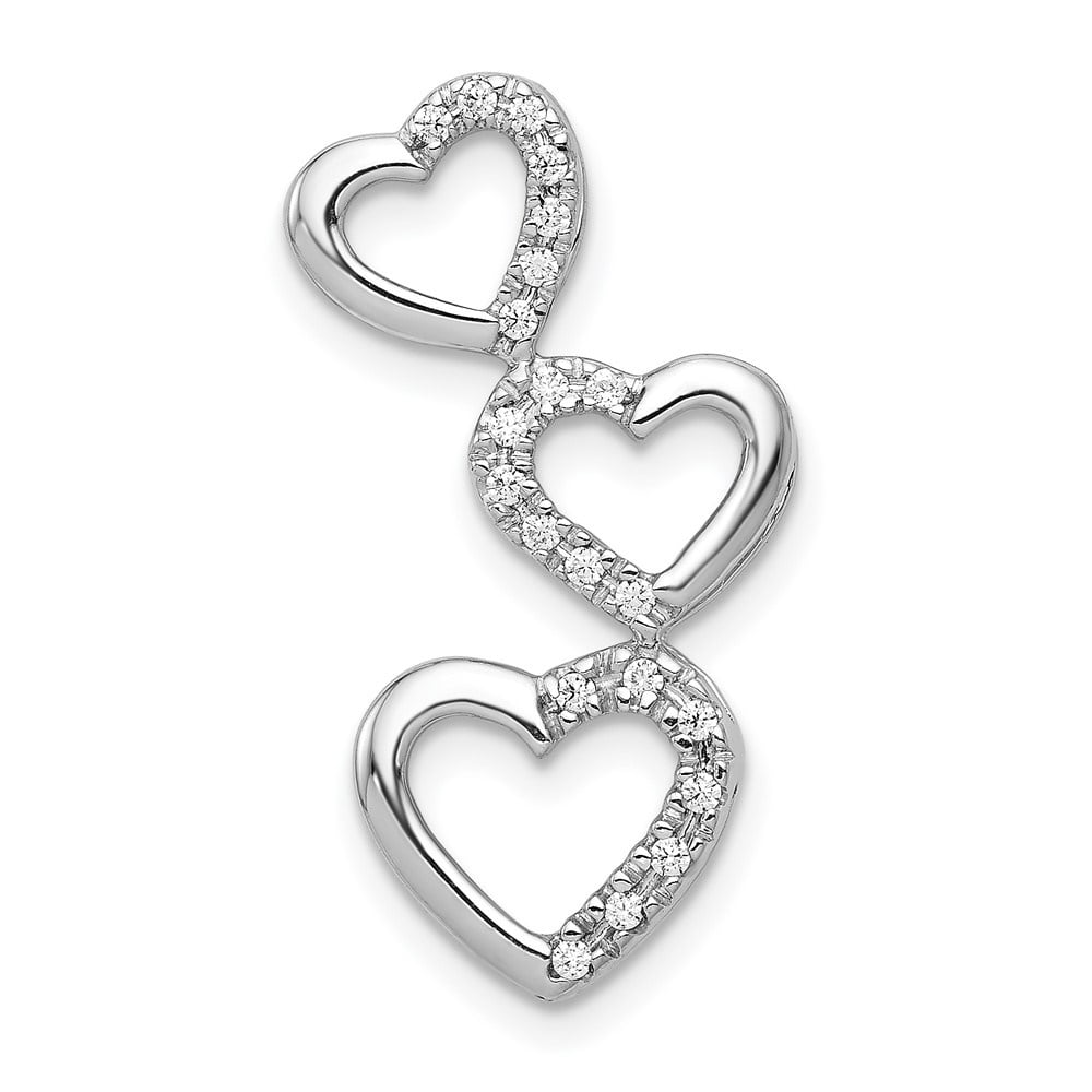 Diamond2Deal 14K White Gold 1/10 carat Diamond Triple Heart Chain Slide ...