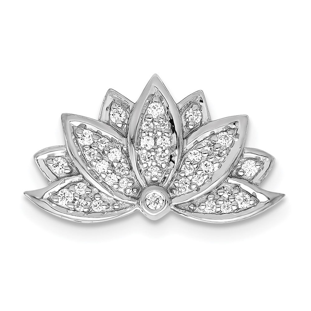 Diamond2Deal 14K White Gold 1/5 carat Diamond Lotus Flower Chain Slide ...