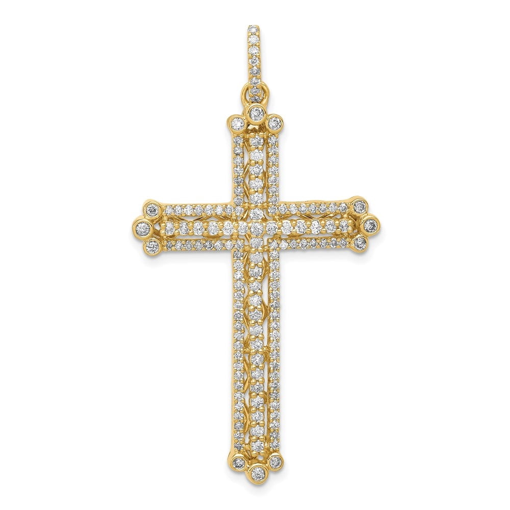 Diamond2Deal 14K Yellow Gold 1 carat Diamond Budded Cross Pendant ...