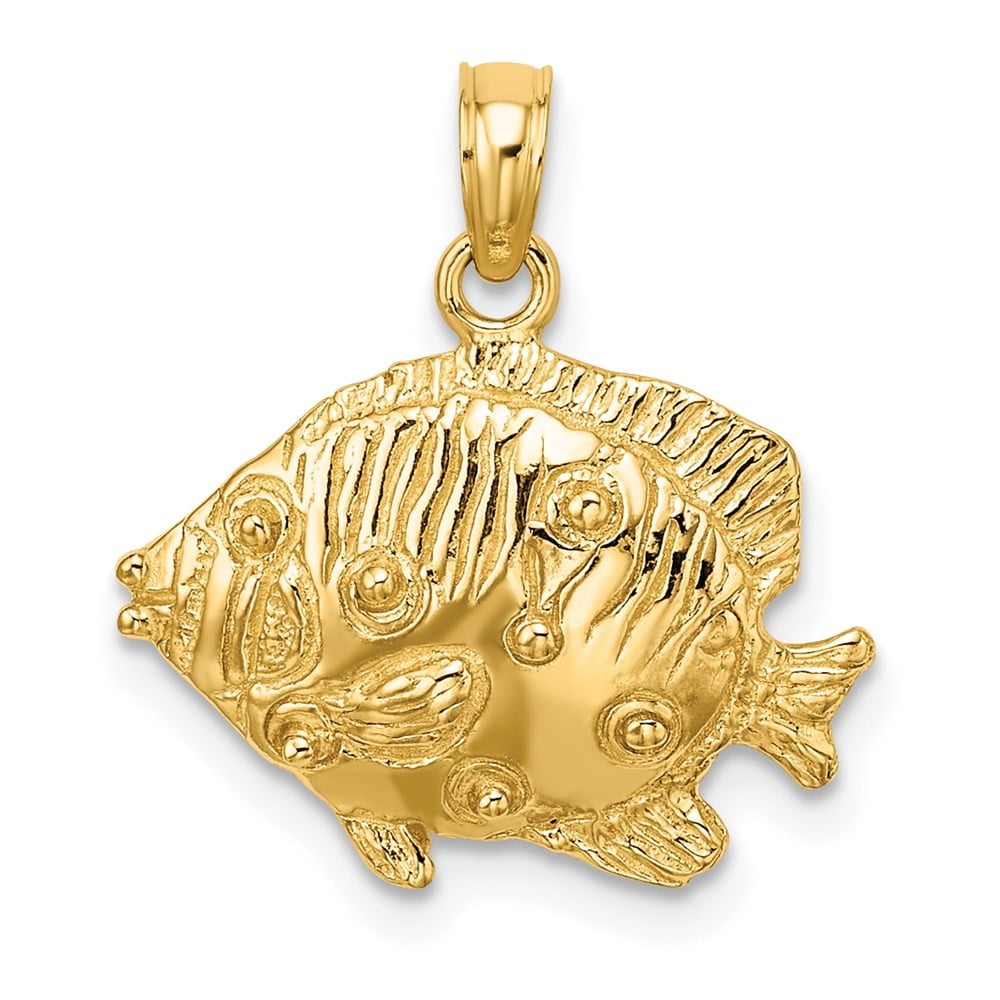 Diamond2Deal 14K Yellow Gold 2-D Engraved Fish Charm Pendant for Women ...