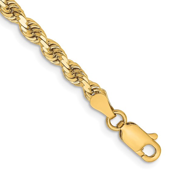 Diamond2Deal 14K Yellow Gold 3.25mm Rope Chain Bracelet 8 inch for ...
