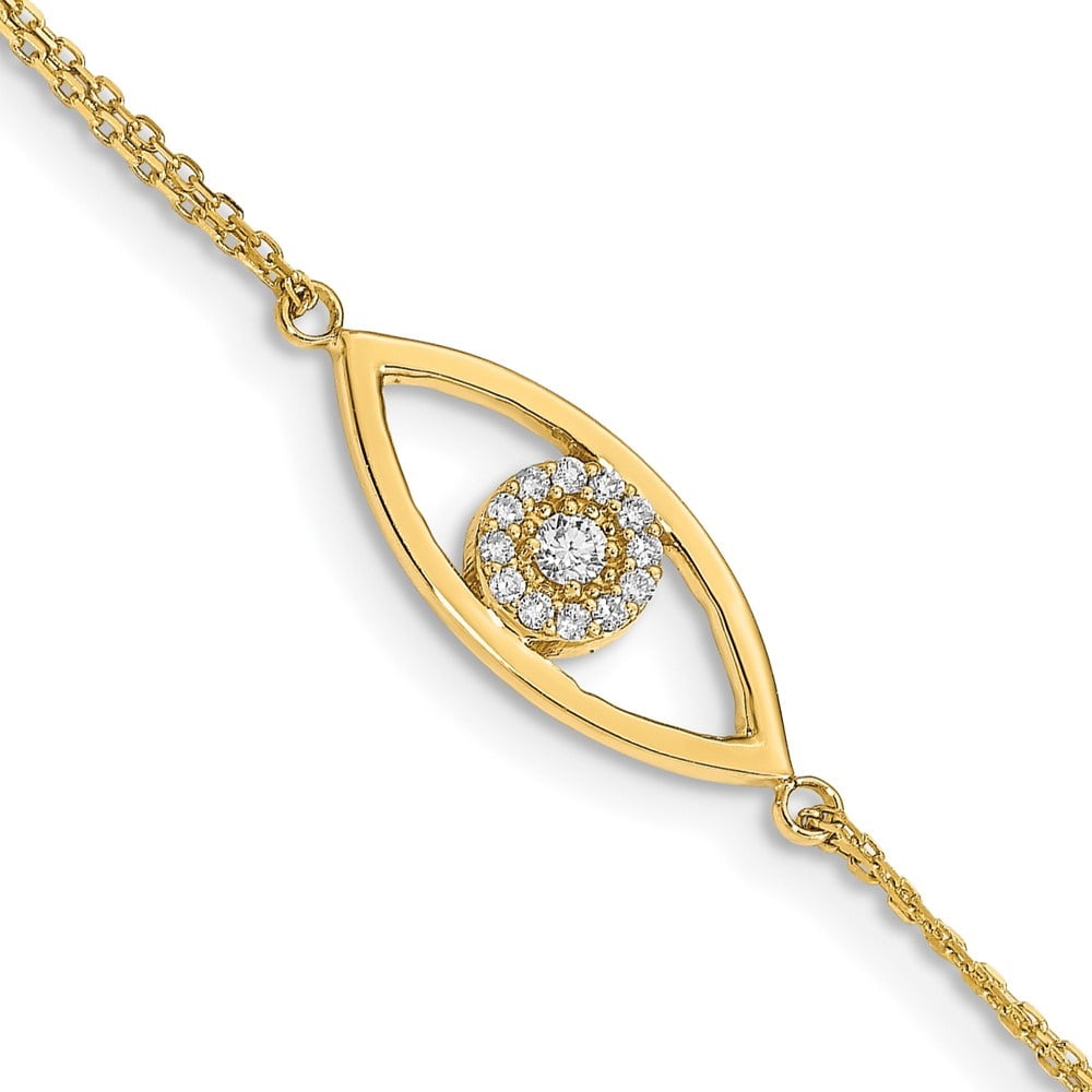 Diamond2Deal 14K Yellow Gold AAA Diamond Evil Eye 2-Strand 7 inch ...