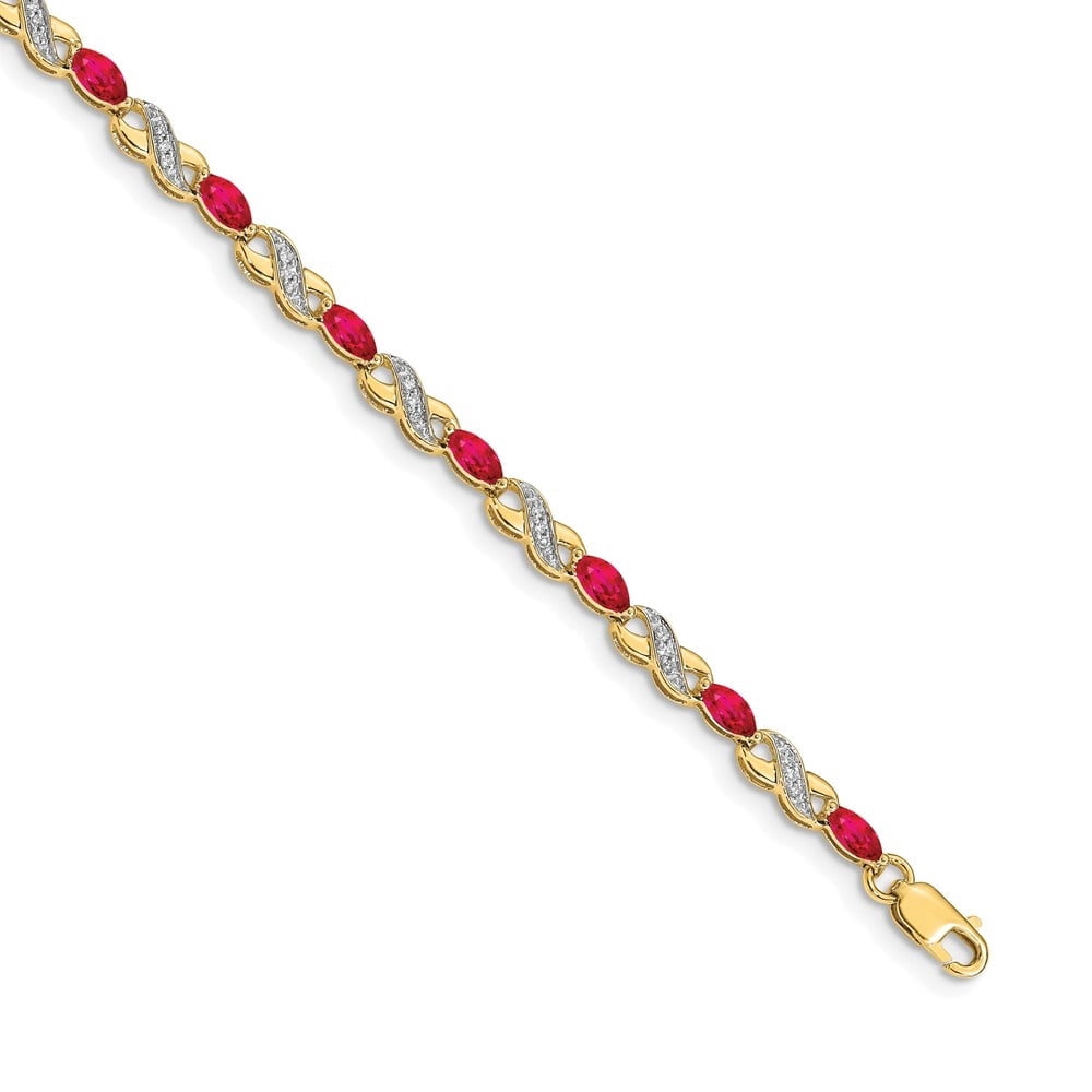 Diamond2Deal 14K Yellow Gold Diamond and Oval Ruby 7.25 inch Bracelet ...