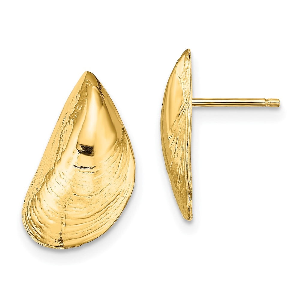 Diamond2Deal 14K Yellow Gold Mussel Shell Post Earrings for Women (L- 0 ...