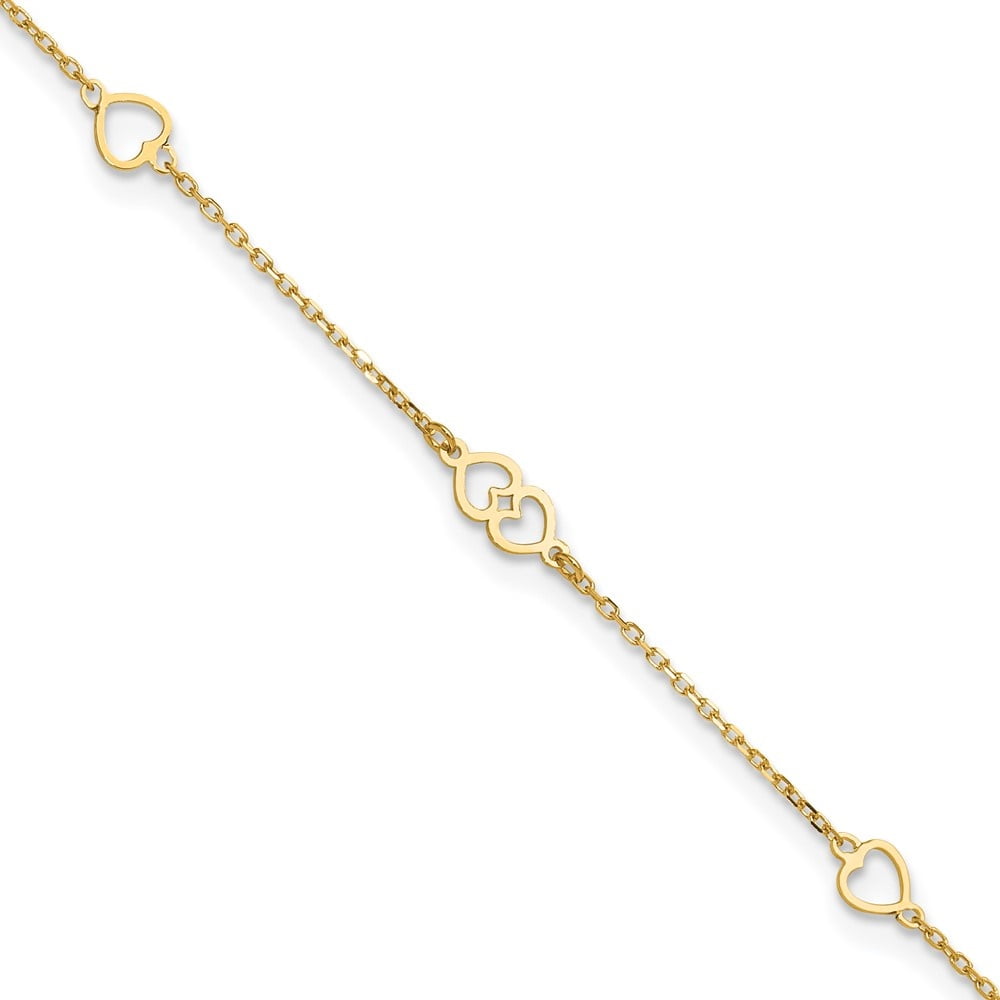 Diamond2Deal 14K Yellow Gold Polished Heart Links and Chain 9 inch Plus ...