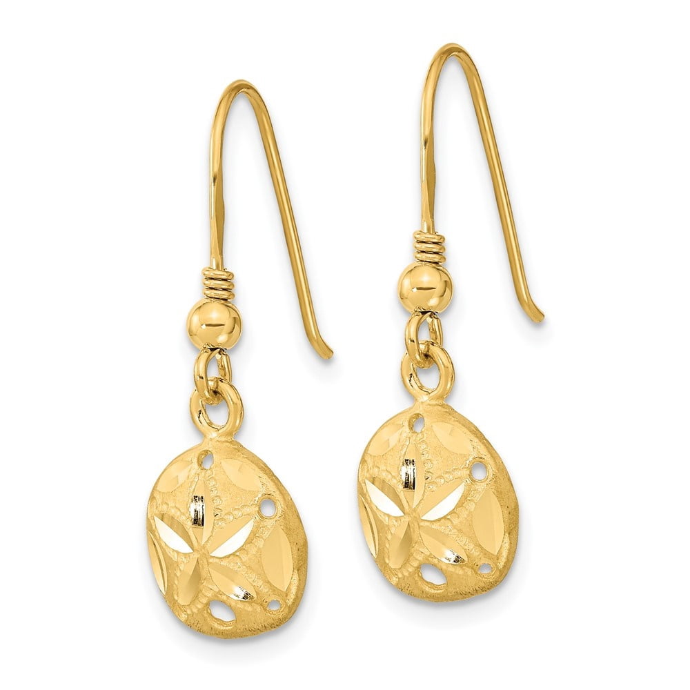 Diamond2Deal 14K Yellow Gold Satin Sand Dollar Shepherd Hook Earrings ...