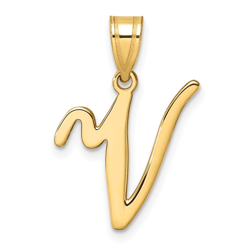 Diamond2Deal 14K Yellow Gold Script Letter V Initial Pendant - Walmart.com