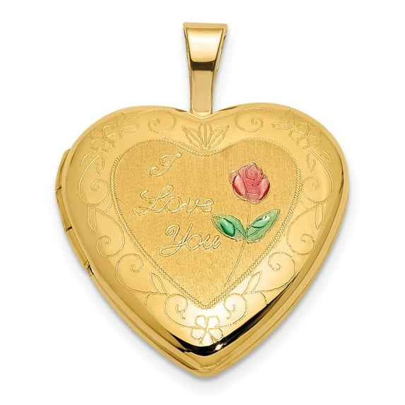 Diamond2Deal 14K Yellow Gold with Enamel 16mmRose Heart Locket Pendant ...