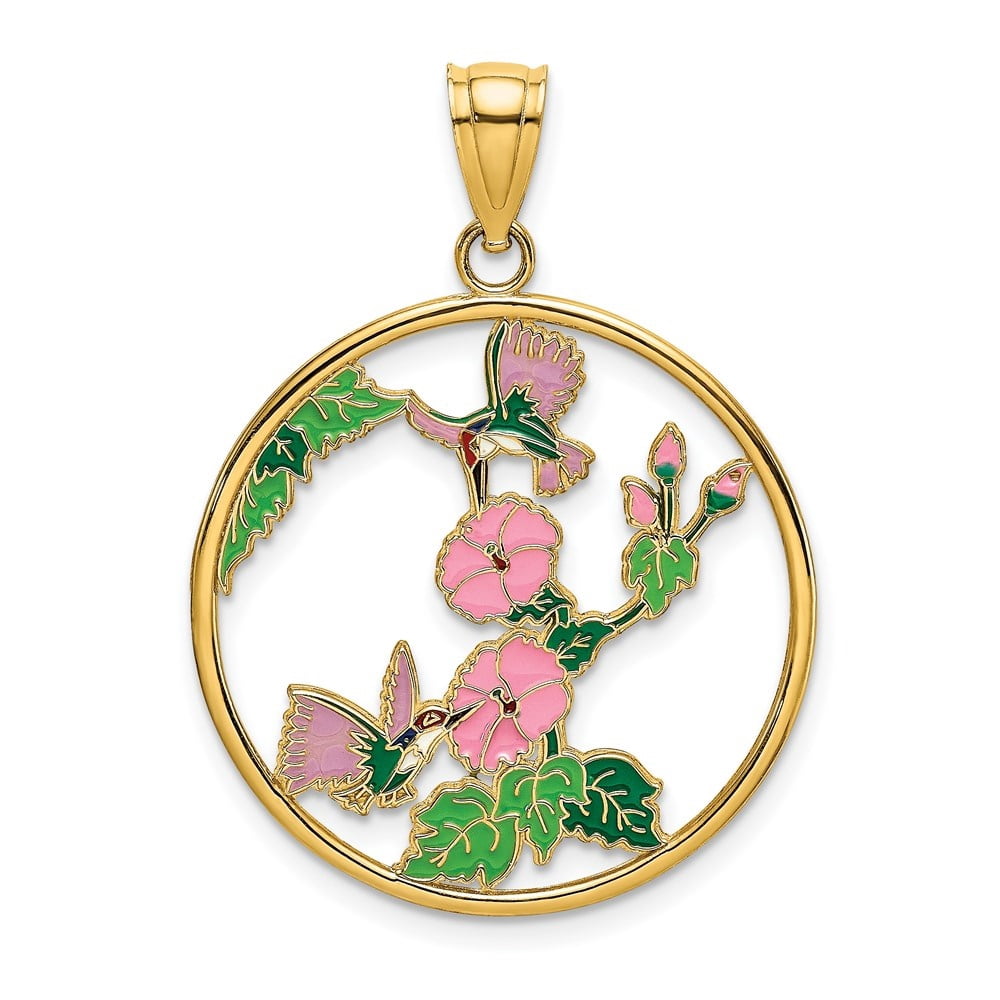Diamond2Deal 14K Yellow Gold with Enamel Hummingbirds and Flowers In ...