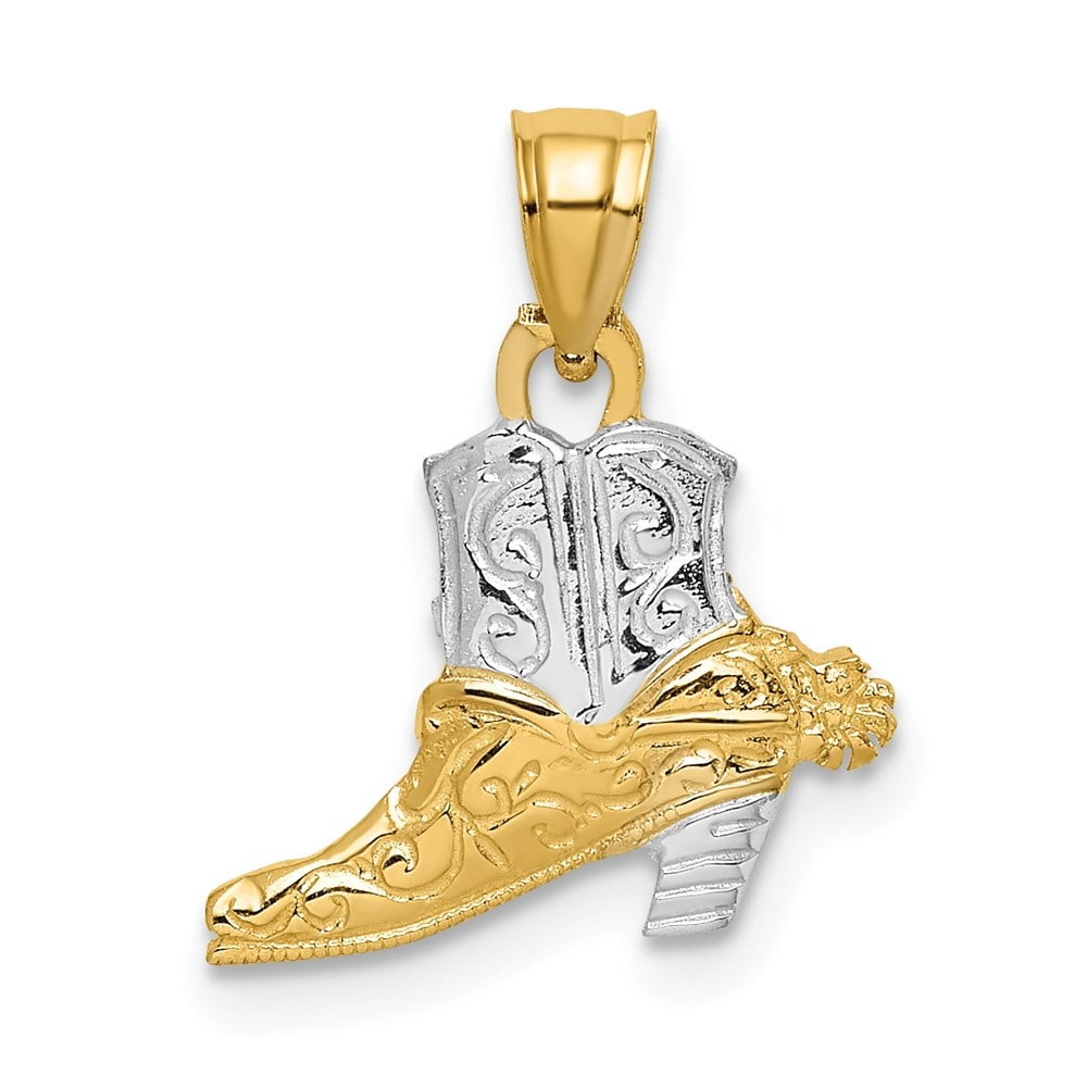 Diamond2Deal 14K Yellow Gold Cowboy Boot Pendant for Women (L- 0.6 in ...
