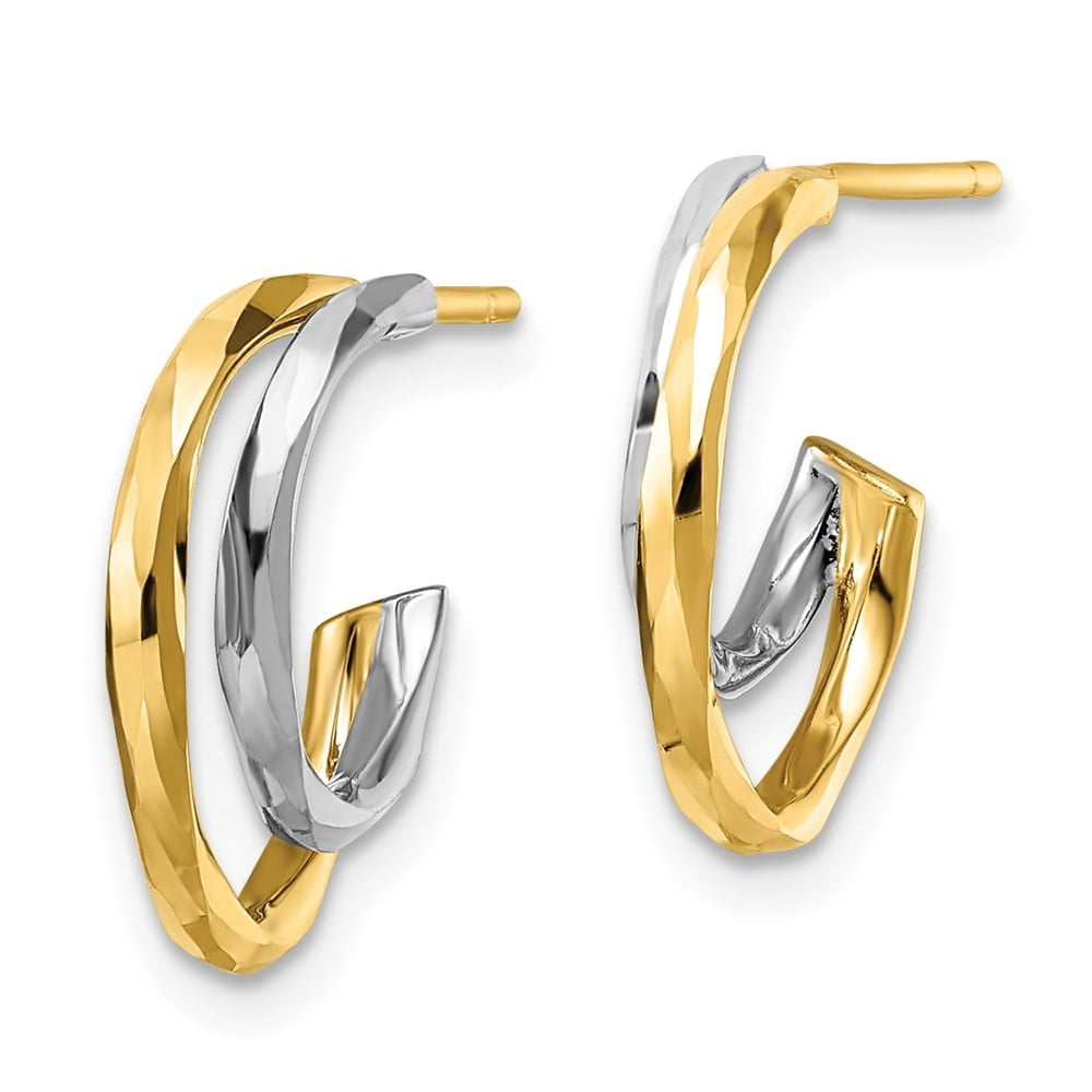 Diamond2Deal 14K Yellow Gold with White Rhodium J-Hoop Earrings for ...